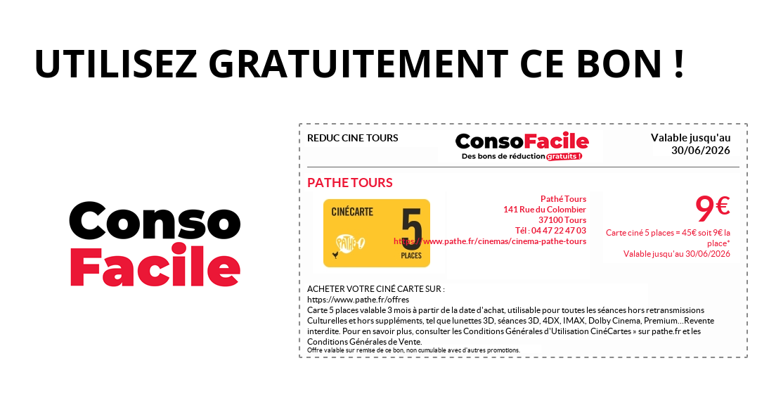 Bon de réduction PATHE TOURS sur REDUC CINE TOURS - bons plans Sorties ...